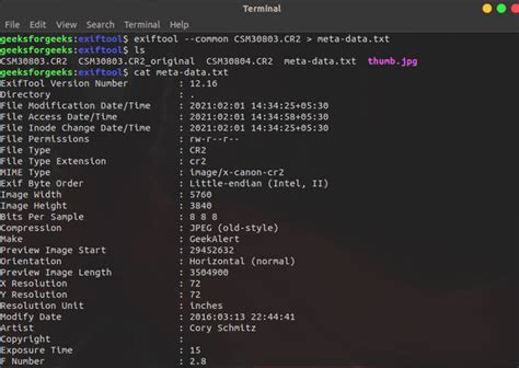 installing and using exiftool on linux geeksforgeeks