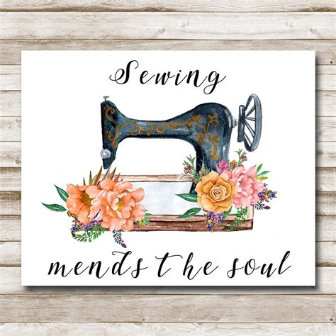 Sewing Mends The Soul Printable Craft Room Wall Art Home Decor Floral