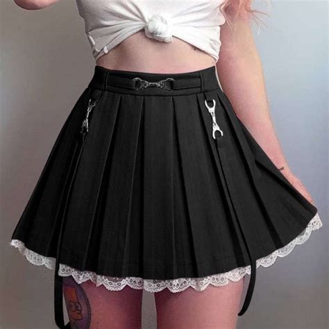 Women E Girl Gothic Lace Mini Pleated Harajuku Streetwear Skirt