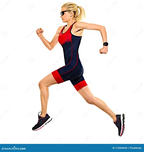 Woman Triathlon Triathlete Ironman Runner Running Isolated White
