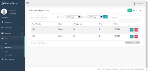 dairy farm management system in php and bootstrap milk