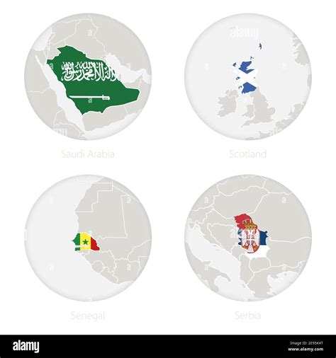 Saudi Arabia Scotland Senegal Serbia Map Contour And National Flag