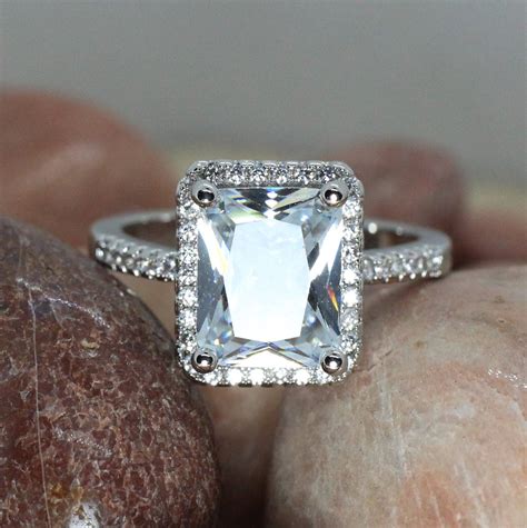 3 5 Ct Radiant Cut Moissanite Engagement Ring 14k Solid White Etsy