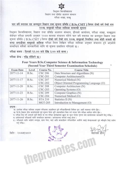 Examination Routine For B Sc Csit Third Semester Published Tu The