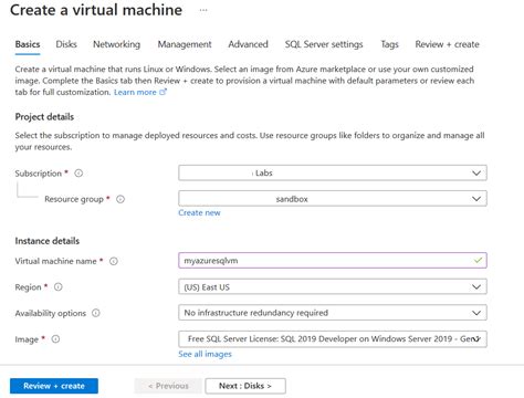 deploy sql server on azure vm using the azure portal