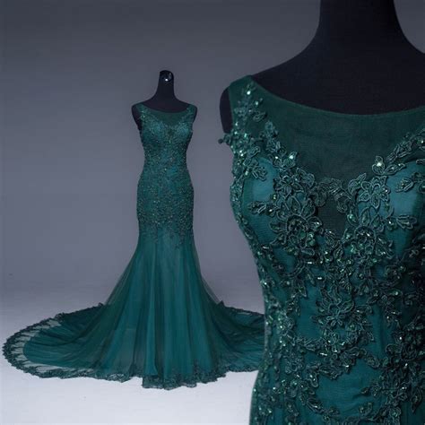 Emerald Green Evening Dresses Mermaid Lace Appliques Prom Gowns 2018