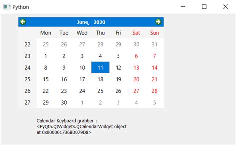 pyqt5 qcalendarwidget keyboard grabber property