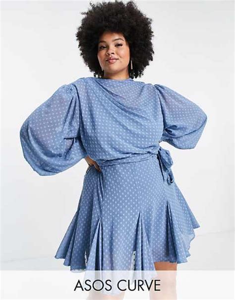 Asos Design Curve High Neck Pleated Mini Dress With Godet Detail Asos