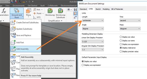 solved how i can set the unit for the tool add assembly or the