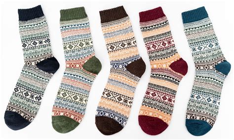 5 Pairs Womens Multicolor Fashion Warm Wool Cotton Thick Winter Crew