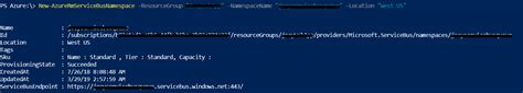 creating azure bus service using azure powershell throwing