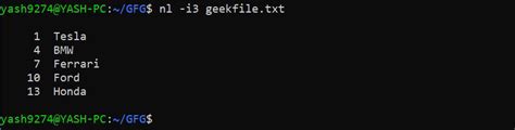 nl command in linux with examples geeksforgeeks