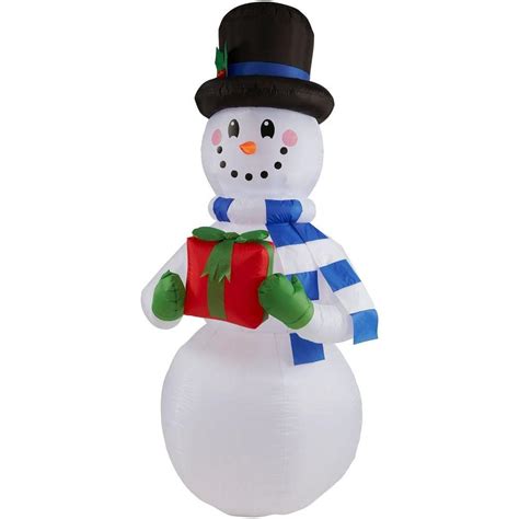 Home Accents Holiday 6 5 Ft H Inflatable Snowman With Present 36685