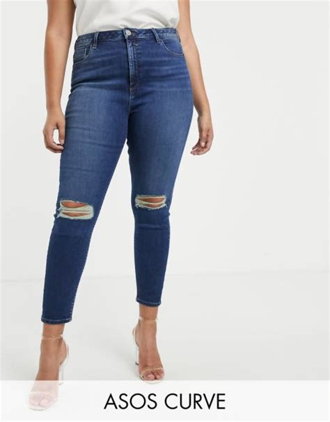 Asos Design Curve Ridley High Waisted Skinny Jeans In Dark Stonewash