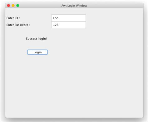 java awt program for login window
