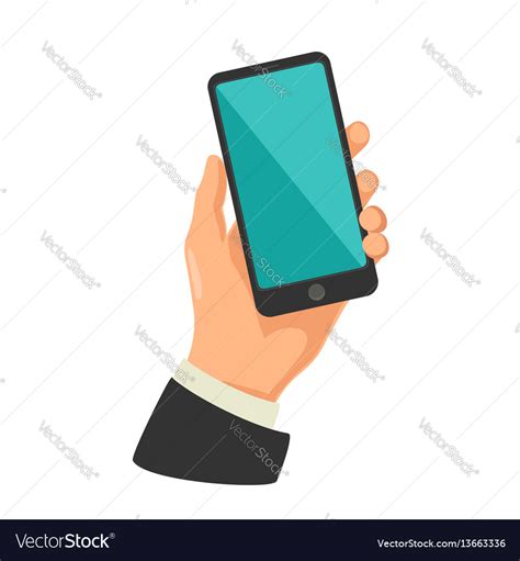 Male Hand Holding Black Smart Phone Touching Vector Image
