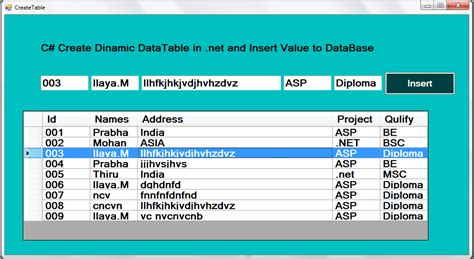 c create dynamic datatable datarow and insert data in net c tutorial