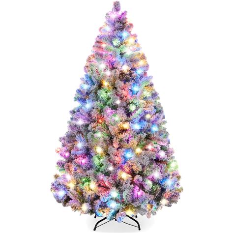 Pre Lit Snow Flocked Artificial Pine Christmas Tree W Multicolored