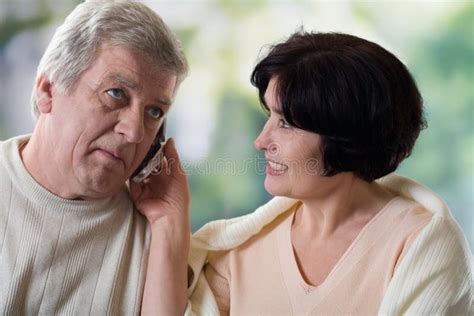 Happy Old Couple On Mobile Phone Stock Image Image Of Mobile
