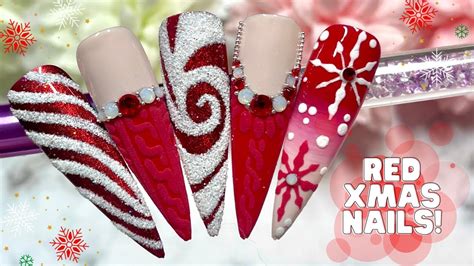 5 Different Red Christmas Nail Designs Sweater Nail Tutorial