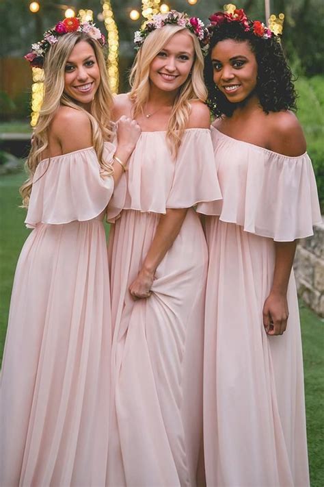 Simple Elegant Beautiful Flowy Long Chiffon Pink Bridesmaid Dresses