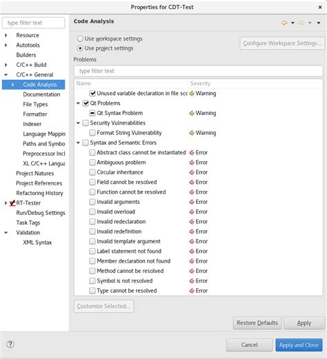 eclipse plugin disable syntax errors in cdt project