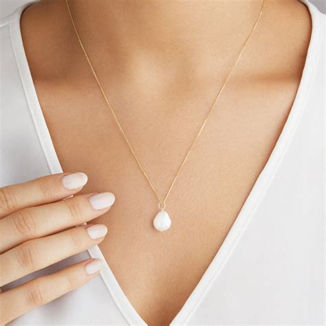 Gold Large Single Pearl Necklace Lily And Roo