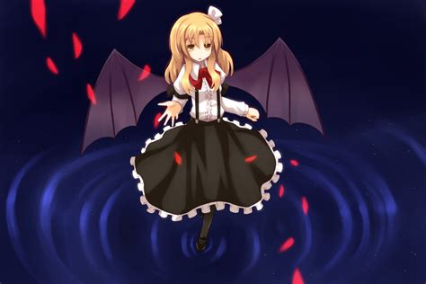 Safebooru Bat Wings Blonde Hair Blue Background Kurumi Touhou