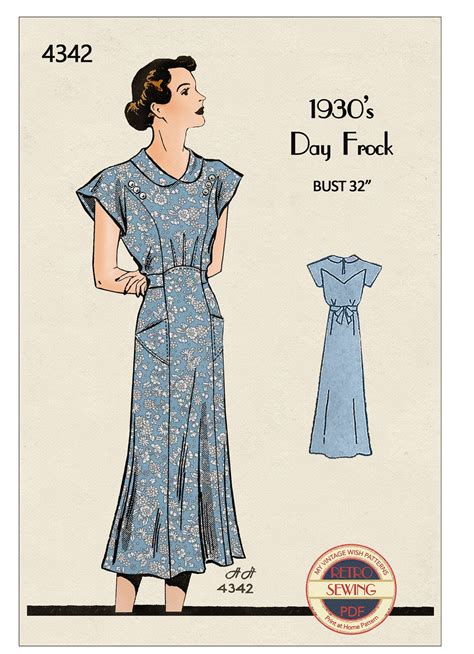 1930s Tea Frock Ready Printed Sewing Pattern Bust 32 Etsy