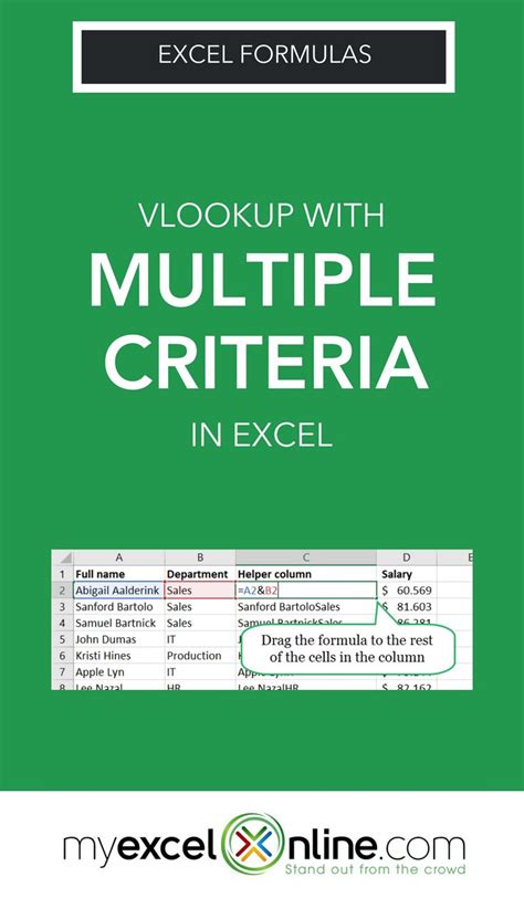 excel vlookup multiple criteria myexcelonline excel