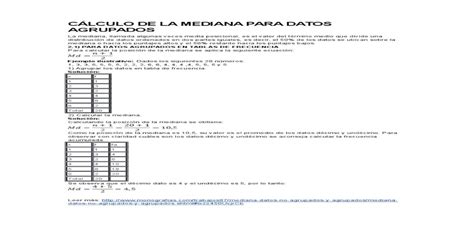 Cálculo De La Mediana Para Datos Agrupados [pdf Document]