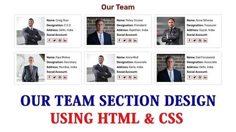 responsive our team info cards section with html and css how to create
