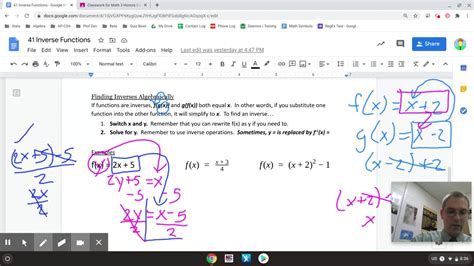 Finding Inverses Algebraically Youtube