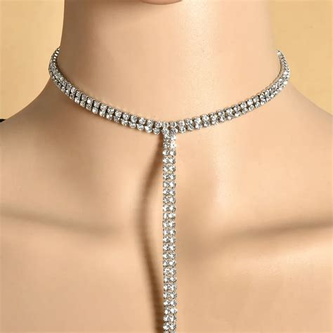 Sexy Long Rhinestone Choker Necklace Jewelry Double Strand Layered
