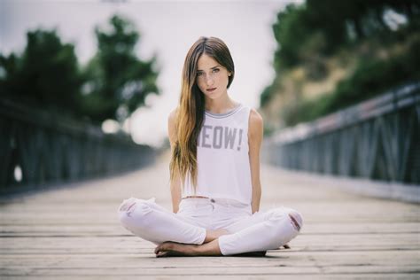 Legs Crossed Women Outdoors Long Hair Sitting Women Model Wallpaper