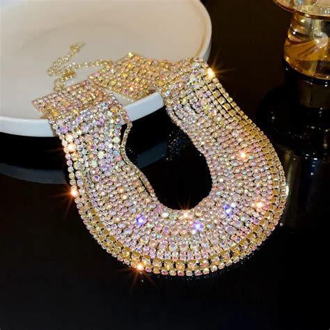 Fyuan Luxury Colorful Crystal Chokers Necklaces For Women Multilayer