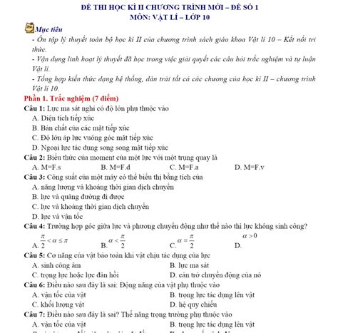 Bộ Đề Ôn Thi Hk2 Vật Lí 10 Kết Nối Tri Thức Có Lời Giải Chi Tiết