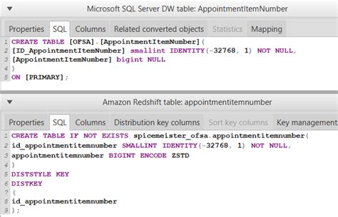 convert create table sql ddl command error from sql server to amazon