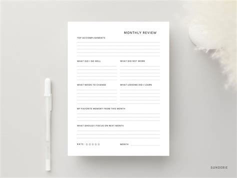 Monthly Review Printable Monthly Reflection Template Etsy