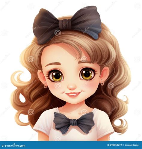 Cartoon Girl With Big Eyes And A Bow Tie Stock Illustration