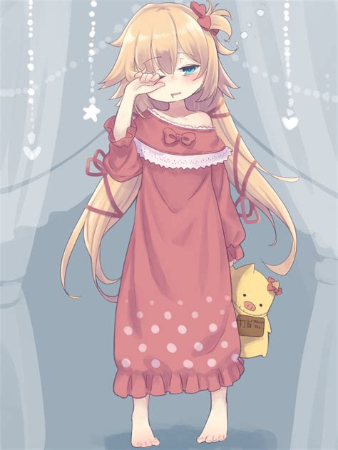 Safebooru 1girl Akai Haato Bangs Barefoot Blonde Hair Blue Eyes Blush