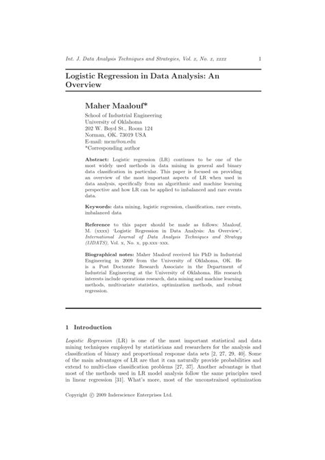 pdf logistic regression in data analysis an overview