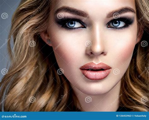 Beautiful Girl With Makeup In Style Smoky Eye Stock Image Image Of