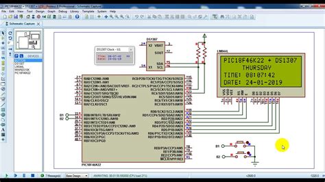 pic18f46k22 with ds1307 rtc and 20x4 lcd simulation