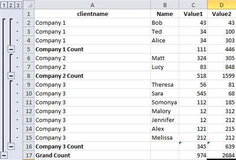 what s the method of bolding excel subtotals from access