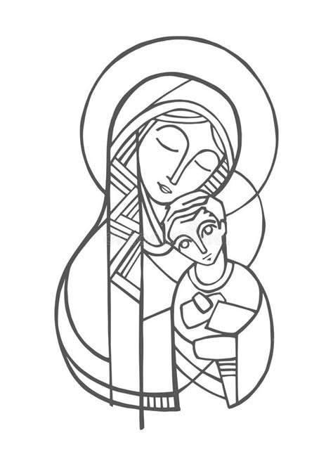 Jesus Virgin Mary Praying Virgin Mary Praying Illustration Face Stock