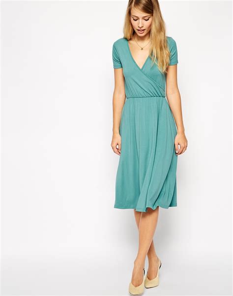 Lyst Asos Midi Dress With Short Sleeves In Blue
