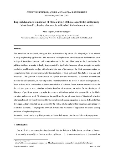 explicit dynamics simulation of blade cutting of thin elastoplastic
