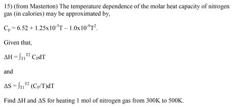 Solved The Temperature Dependence Of The Molar Heat Capacity