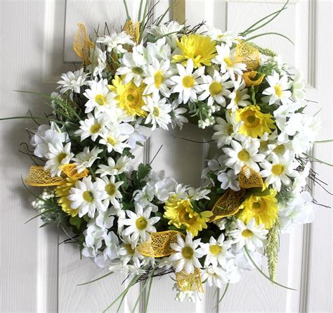 Summer Silk Flower Daisy Wreath For Front Door Mothers